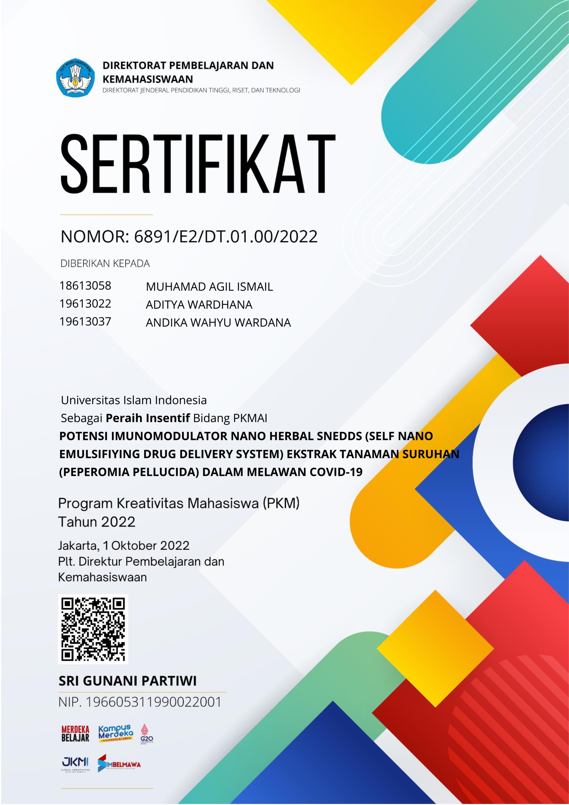 Andika Dkk Raih Insentif PKM AI 2023 - Jurusan Farmasi